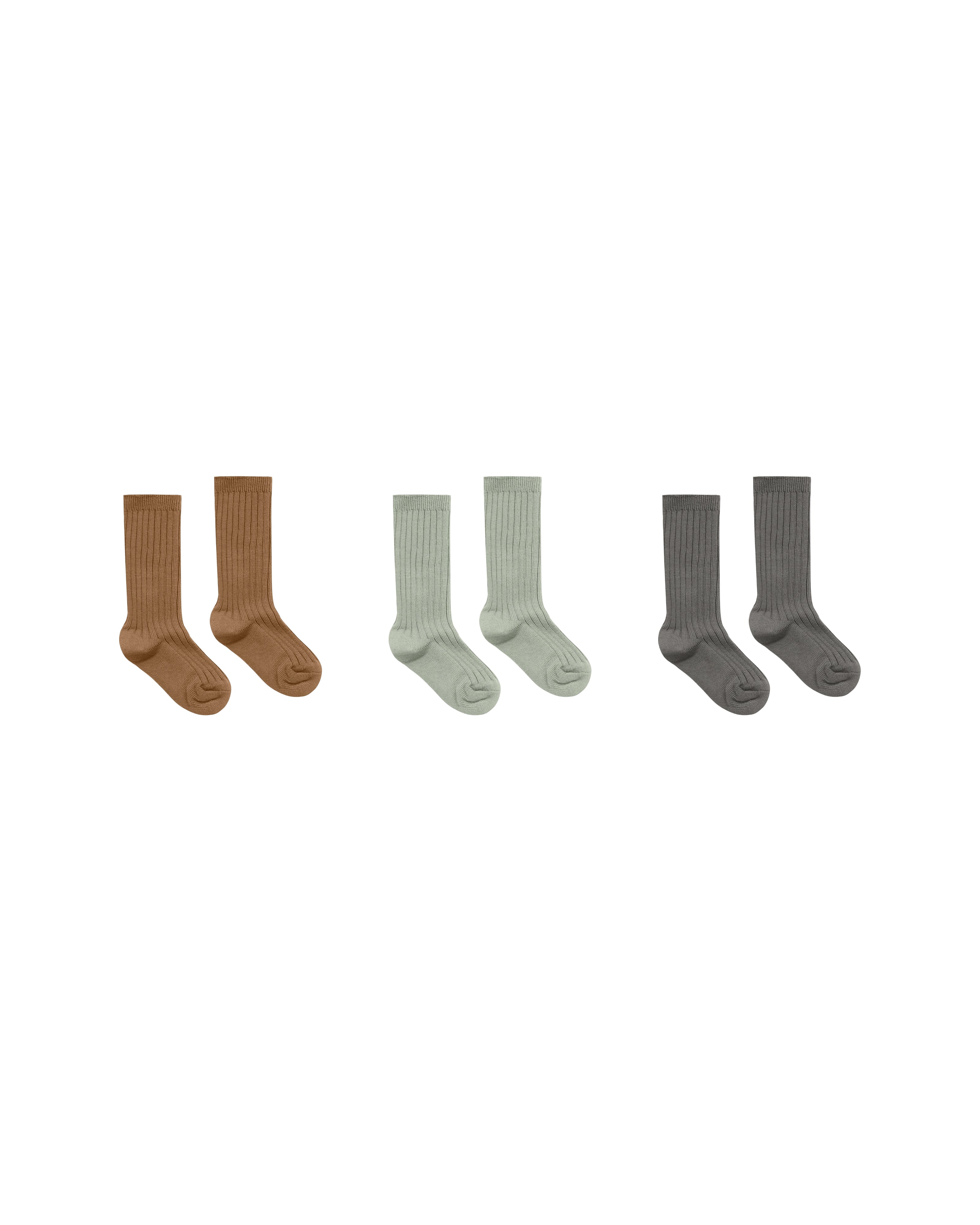 Solid Ribbed Socks - 3 Pack Rib Knit Rust Agave Char Rylee + Cru